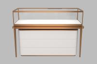 China Modern Jewelry Display Table with Bronze Metal Frame Built-in LED Light and Lockable Storage Glass Vitrine for sale