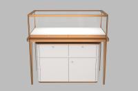 China Modern Jewelry Island Display Counter with Built-in LED Light Lockable Storage and Tempered Glass Showcase for sale