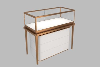 China Modern Jewelry Island Display Counter with Built-in LED Light Lockable Storage and Tempered Glass Showcase for sale