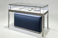 China Light Luxury Rounded Edge Glass Jewelry Display Counter With Storage Cabinet 1200*550*950mm for sale
