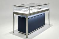 China Light Luxury Rounded Edge Glass Jewelry Display Counter With Storage Cabinet 1200*550*950mm for sale
