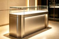China Custom Curved Tempered Glass Stainless Steel Jewelry Display Counter with Lockable Storage for Luxury Jewelry Stores for sale