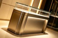 China Custom Curved Tempered Glass Stainless Steel Jewelry Display Counter with Lockable Storage for Luxury Jewelry Stores for sale
