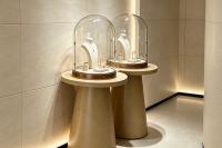 China Dome Glass Jewelry Display Showcase with 360° Unobstructed Viewing LED Spotlights and Lockable Storage for sale