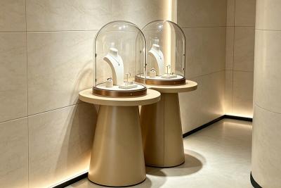 China Dome Glass Jewelry Display Showcase with 360° Unobstructed Viewing LED Spotlights and Lockable Storage for sale