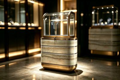 China Arched Glass Onyx Texture Lockable Jewelry Display Counter for Luxury Boutiques for sale
