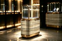 China Arched Glass Onyx Texture Lockable Jewelry Display Counter for Luxury Boutiques for sale