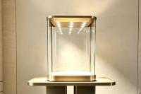 China Modern Luxury Jewelry Display Cabinet with Champagne Gold Frame 360° Viewing and LED Lighting for sale