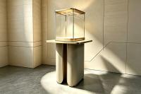 China Modern Luxury Jewelry Display Cabinet with Champagne Gold Frame 360° Viewing and LED Lighting for sale