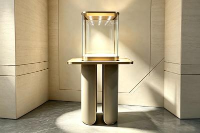 China Modern Luxury Jewelry Display Cabinet with Champagne Gold Frame 360° Viewing and LED Lighting for sale