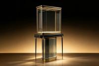 China Vintage Luxury Jewelry Pedestal Showcase with Fluted Glass Base and Four-Sided Transparent Glass Featuring Top-Mounted LED Spotlights for sale