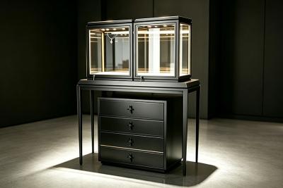 China Dual-Unit Lockable LED Illuminated Jewelry Display Cabinet with Drawer Storage Base for sale
