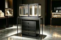 China Dual-Unit Lockable LED Illuminated Jewelry Display Cabinet with Drawer Storage Base for sale