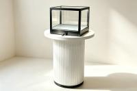 China Modern Lockable Glass Box Jewelry Display Stand with LED Illumination and Fluted Cylindrical Pedestal for sale