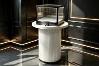 China Modern Lockable Glass Box Jewelry Display Stand with LED Illumination and Fluted Cylindrical Pedestal for sale