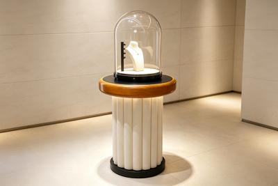 China Dome Glass Rotating Jewelry Pedestal Showcase with 360° Rotating Display and Ambient LED Lighting for sale
