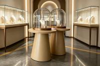 China Dome Glass Jewelry Display Showcase with 360° Unobstructed Viewing LED Spotlights and Lockable Storage for sale
