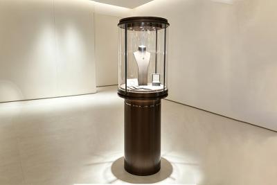 China Luxury 360° Unobstructed Viewing Jewelry Display Pedestal with Lockable Storage and Top-Mounted LED Spotlights for sale