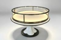 China Round Pedestal Jewelry Display Table with 360-Degree Viewing, Bronze-Tone Metal Frame, and Built-In LED Lighting for sale