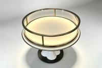 China Round Pedestal Jewelry Display Table with 360-Degree Viewing, Bronze-Tone Metal Frame, and Built-In LED Lighting for sale