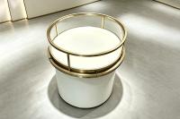 China Round Jewelry Island Showcase with Brushed Gold Frame, 360-Degree Viewing and Integrated LED Lighting for sale