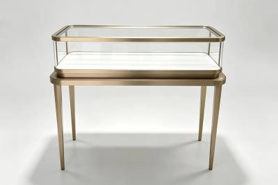 China Brushed Champagne-Gold Jewelry Display Table with Pull-Out Glass Drawer 1200*550*950mm for Luxury Boutique for sale