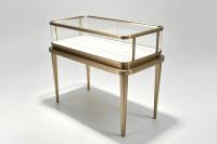 China Brushed Champagne-Gold Jewelry Display Table with Pull-Out Glass Drawer 1200*550*950mm for Luxury Boutique for sale