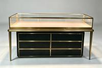 China Luxury Gold‑Framed Jewelry Counter With Side Pull‑Out Display Trays & Storage Drawers for sale