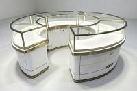 China Custom C-Shape Circular Jewelry Display Counter with Modular Combined Curved Tempered-Glass Showcase for sale