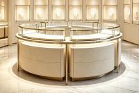 China Luxury Circular Ring-Shape Jewelry Island Counter with Bent Tempered-Glass and Built-in LED Light for High-End Boutiques for sale