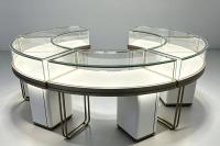 China C-Shaped Open-Center Jewelry Island Showcase with Bronze-Tone Anti-Fingerprint Frame and Recessed LED Lighting for sale