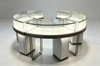 China C-Shaped Open-Center Jewelry Island Showcase with Bronze-Tone Anti-Fingerprint Frame and Recessed LED Lighting for sale