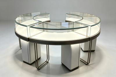 China C-Shaped Open-Center Jewelry Island Showcase with Bronze-Tone Anti-Fingerprint Frame and Recessed LED Lighting for sale
