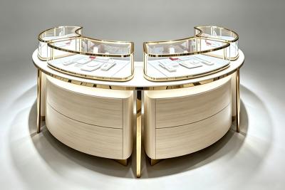 China Luxury Symmetrical C-Shape Jewelry Island Counter with Built-in LED Lighting and Lockable Glass Compartments for sale