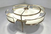 China Luxury Modular Multi-layer Jewelry Island Counter with Bent Tempered-Glass and Brushed Gold Anti-Fingerprint Frame for sale