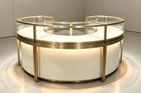China Modular U-Shaped Jewelry Island Showcase with Brushed Champagne Gold Frame Display Counter for sale