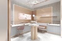 China Modern Pink-Gold Jewelry Boutique with Fluted Texture and Full-Store Custom Solution for sale