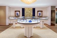 China Modern Luxury Jewelry Showroom with Full-Store Custom Organic Curved-Pillar Display and Artistic Textured Wall Panels for sale