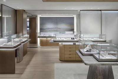 China Full-Store Customization Modern Minimalist Style Jewelry Showroom with Ultra-Clear Tempered Glass Displays for sale