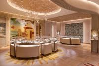 China Art-inspired Retro Luxury Jewelry Boutique with Curved Round Display Counter & VIP Private Lounge for sale