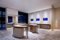 China French Neo-Classical Jewelry Showcase Display with Curved Glass and Full-Store Custom Boutique Showcase for sale