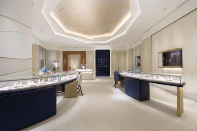 China Modern Light-Luxury Full-Store Custom Jewelry Showcase Display with Curved Glass Design for sale