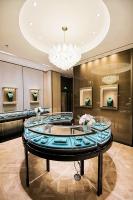China Luxury-Classical Jewelry Boutique Full-Store Customization with Circular Curved Glass Island Showcase and Wall Recessed Jewellery Display Niche for sale