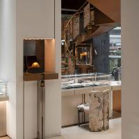 China Modern-Oriental Minimalist Jewelry Showroom with Stone-Veneer Display Cases and Freestanding Pillar Vitrines for sale
