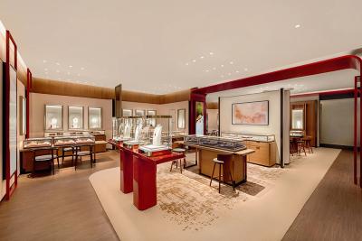 China Modern Chinese-National-Style Jewelry Boutique with Curved Round Glass Showcase and Solid Wood Display Cabinet for sale