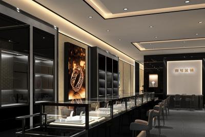 China Modern New-Chinese-Style Jewelry Showroom with Ultra-Clear Tempered Glass and Full-Store Turnkey Solution for sale