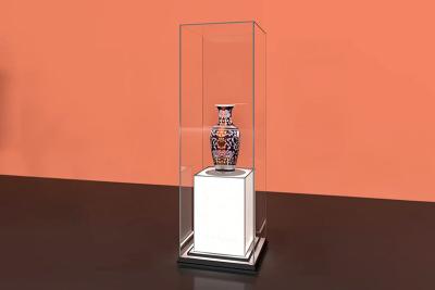 China Custom Museum Grade Glass Pedestal Vitrine with Freestanding Tall Design and Built-in LED Lighting for sale