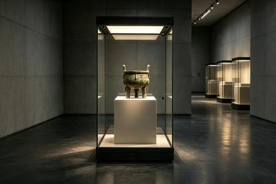 China Freestanding Museum Vitrine with Museum-Grade Glass and Top LED Lighting for Artifact Display for sale