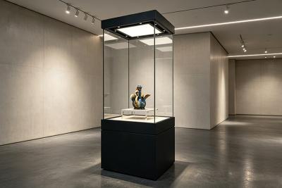 China Museum Pedestal Vitrine with Anti-Reflective UV-Filter Glass, Built-in Storage Base, and Multi-point LED Lighting for sale