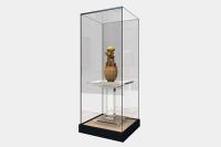 China Museum-Grade Anti-Reflective Glass Display Cabinet With Ultra-Slim Black Metal Frame And Floating Acrylic Display Plinth for sale